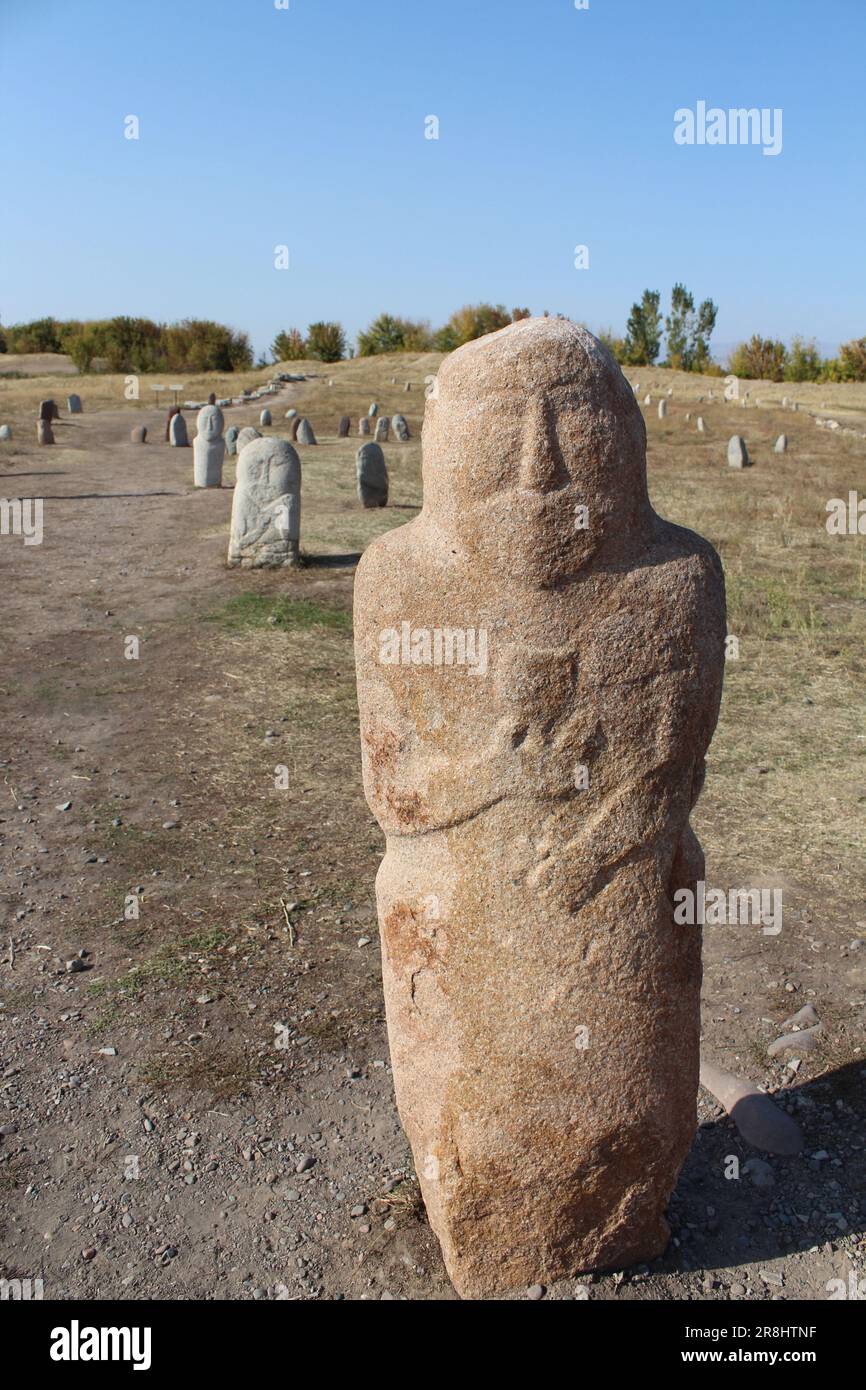 Balbals statues an old city of Balasagun in Tok Mok Kyrgyzstan Stock ...