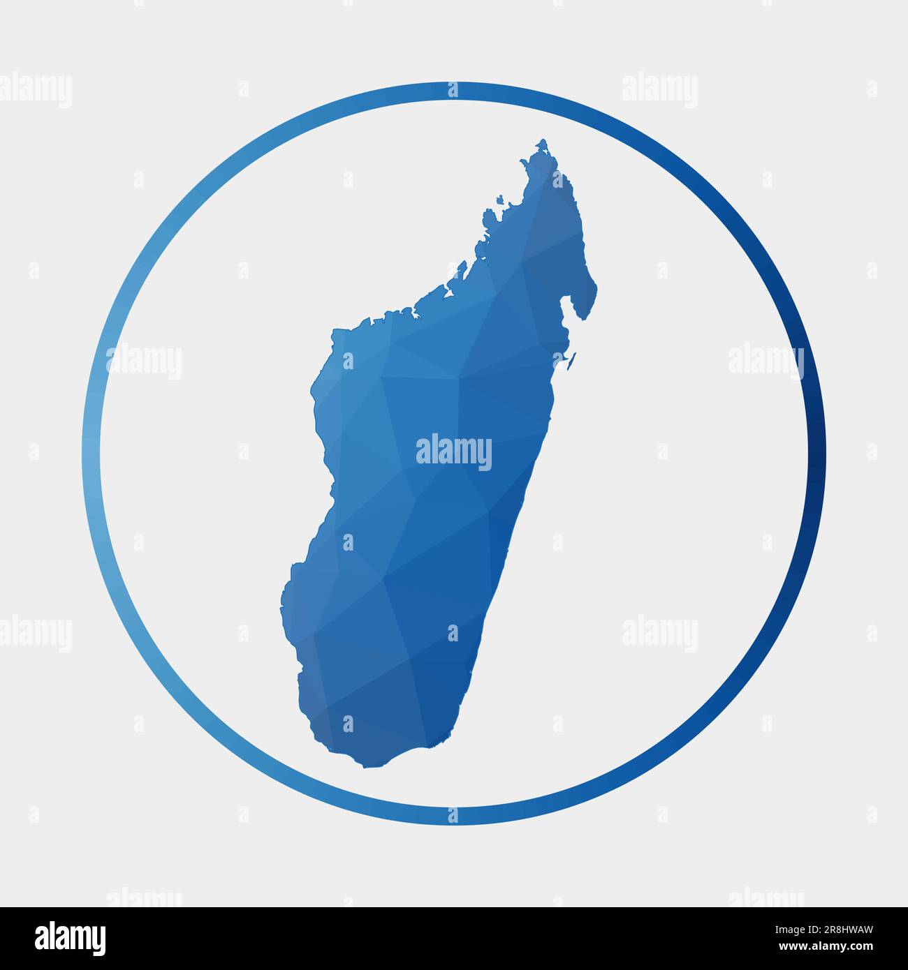 Madagascar icon. Polygonal map of the country in gradient ring. Round ...