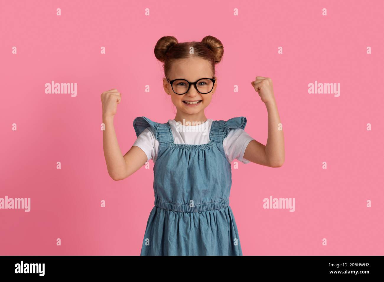 Little Winner. Cute Little Girl Gesturing Yes, Celebrating Victory On ...