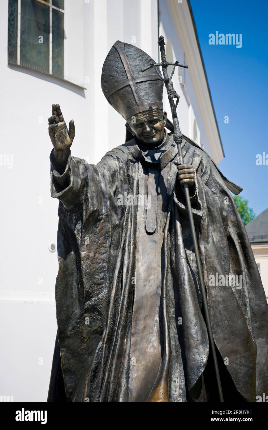 Poland. Wadowice. The 18th Century Lesser Basilica. Statue Pope John ...