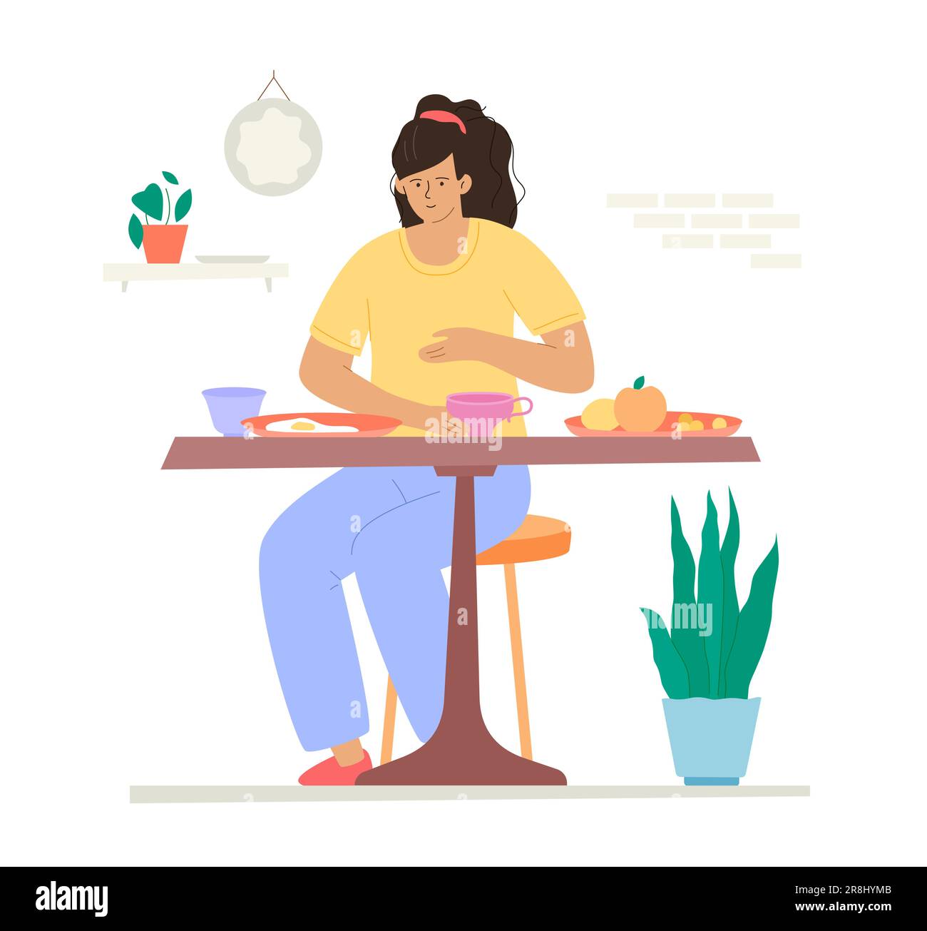 Have breakfast at home - colorful flat design style illustration Stock ...