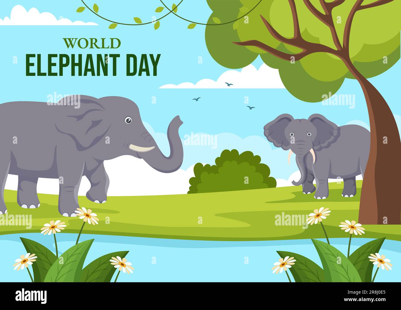 World Elephant Day Vector Illustration on 12 August with Elephants ...
