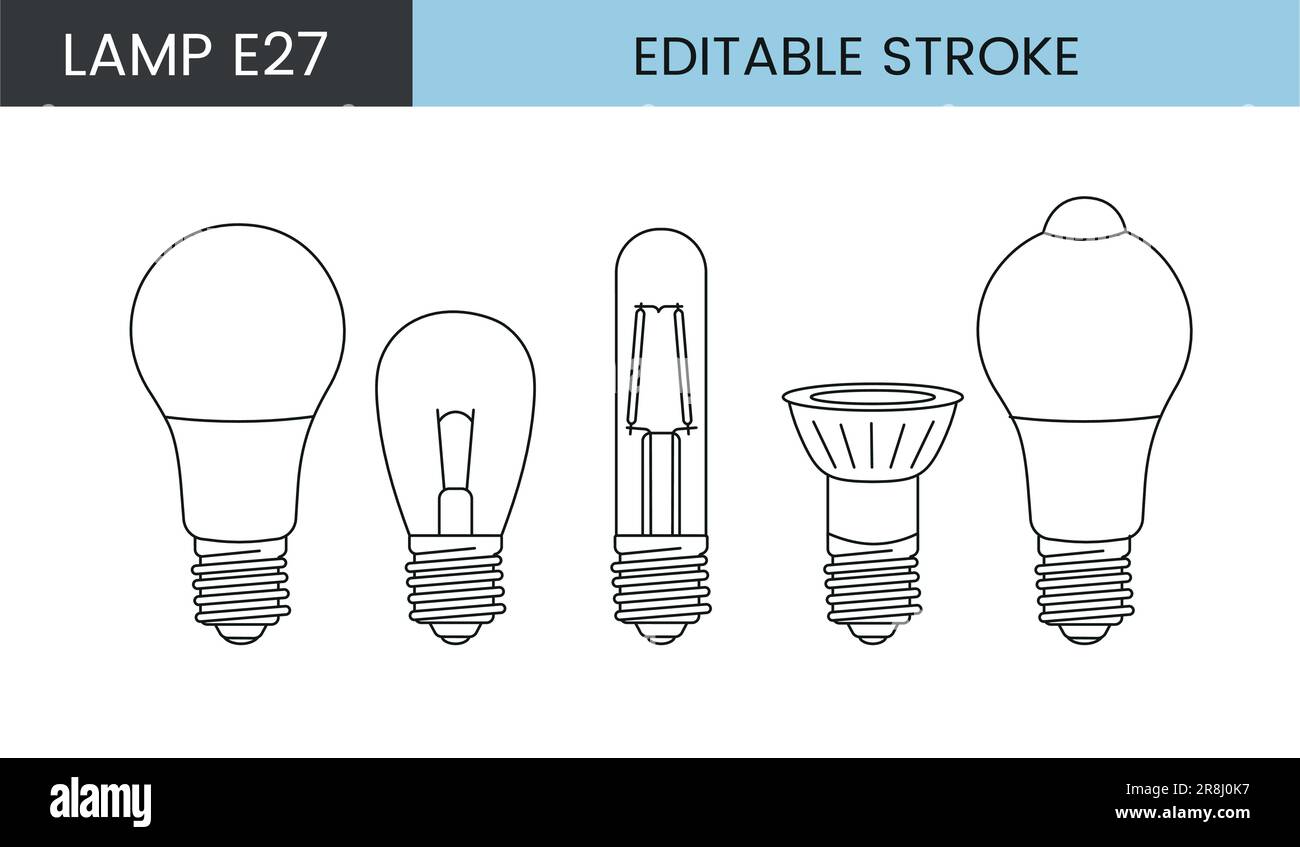 Vector line icon set depicting lamps with E27 base Stock Vector Image ...