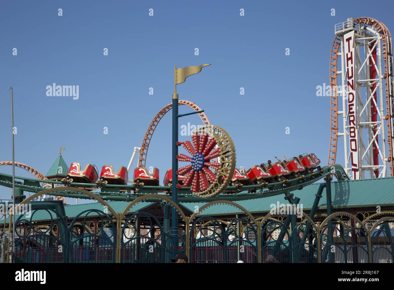 Tony's Express Roller Coaster viewed from the boardwalk at Coney Island ...