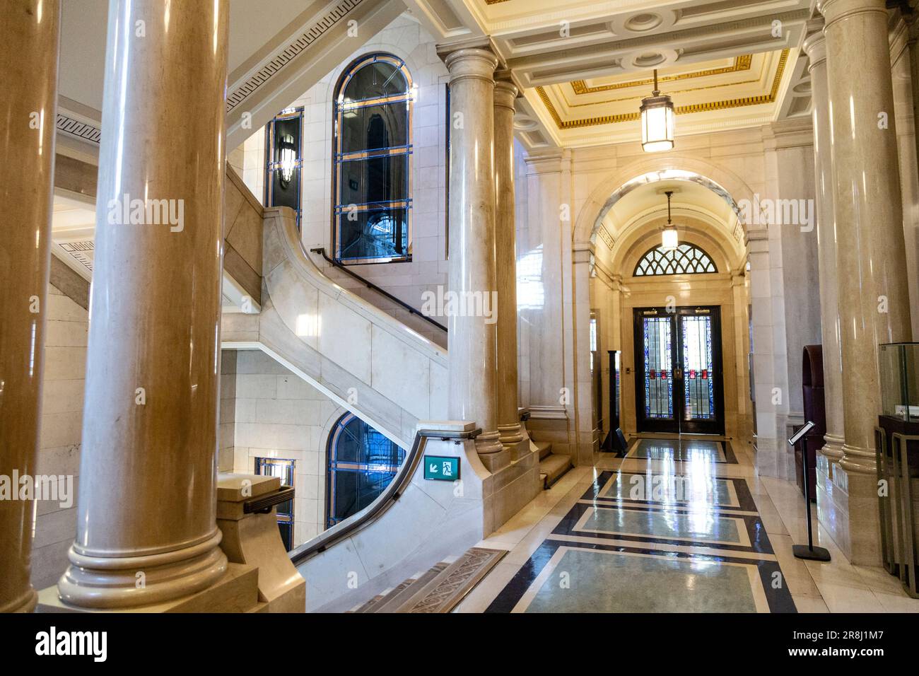 Art deco style stone staircase at the Freemasons Hall, London, England ...