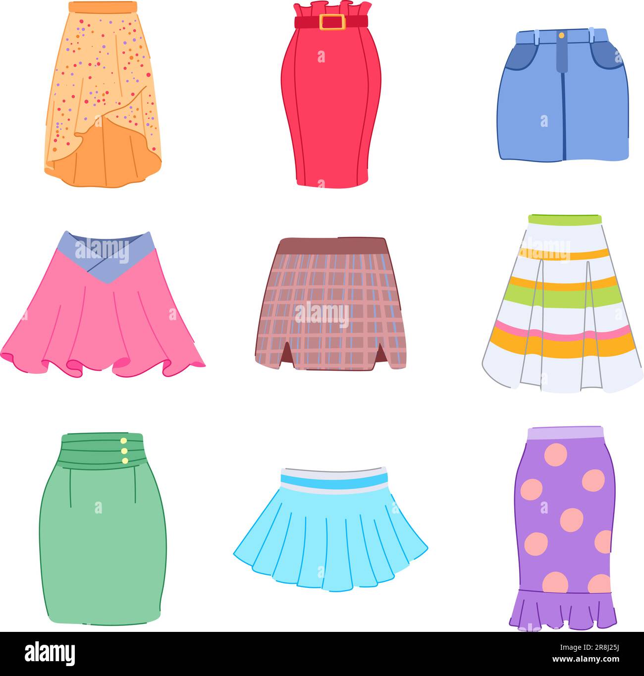 Denim mini skirt technical drawing Stock Vector Images - Alamy