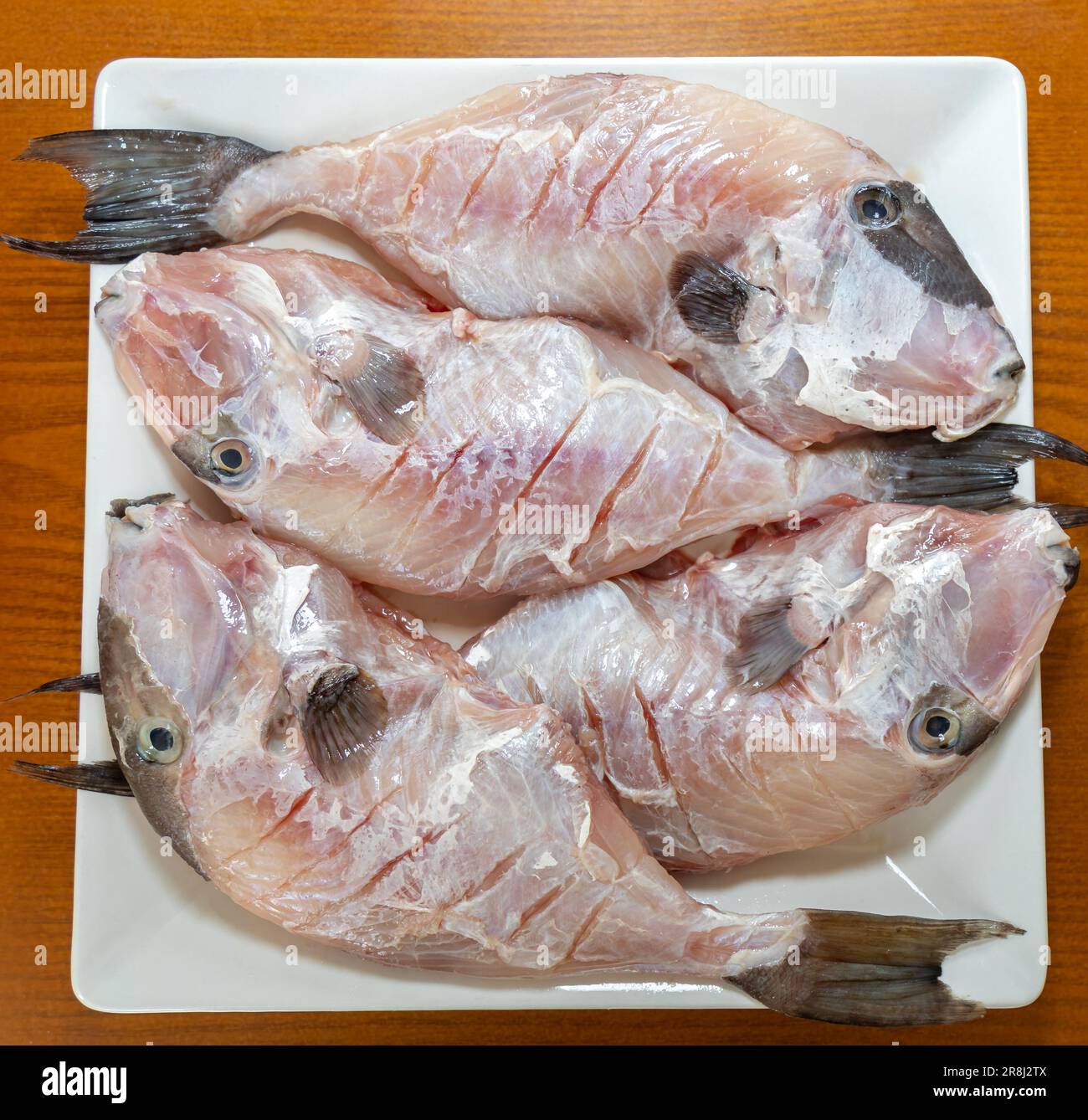 Clean and seasoned Peroá fish (Balistes capriscus) . Typical fish from ...