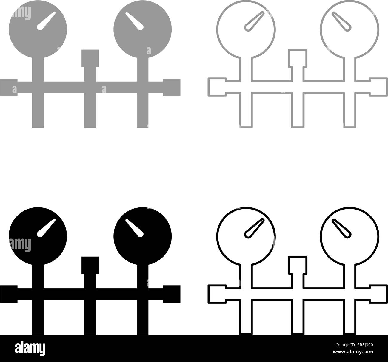 Pressure gauge and pipes manometer pressure meter or vacuum gauge set ...