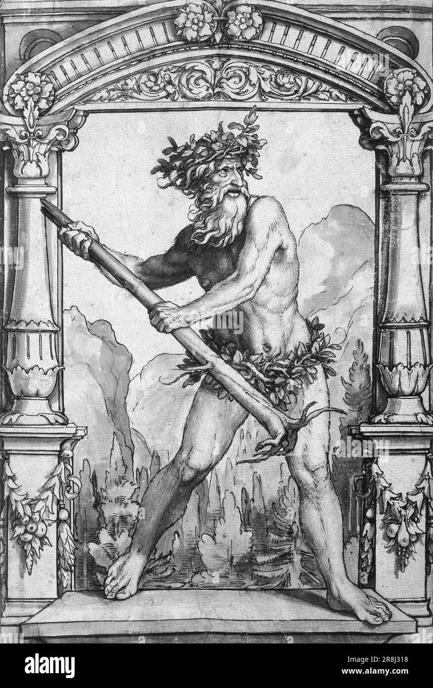 Classicized Wild Man design for a stained-glass window, studio of Hans ...