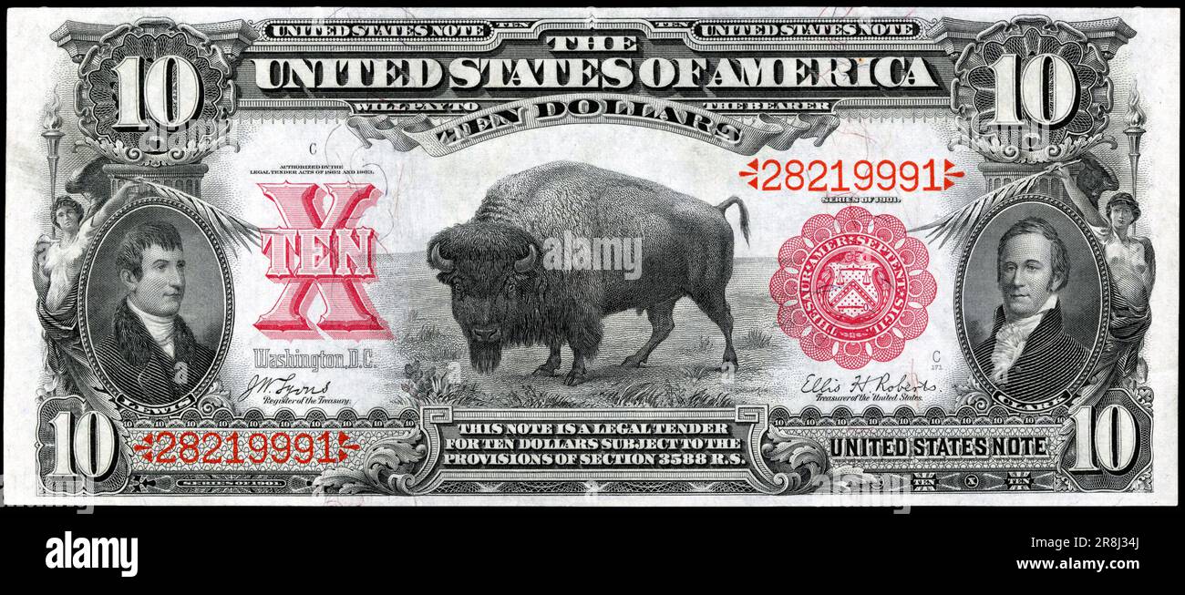American ten dollar banknote showing Lewis & Clark and the American ...