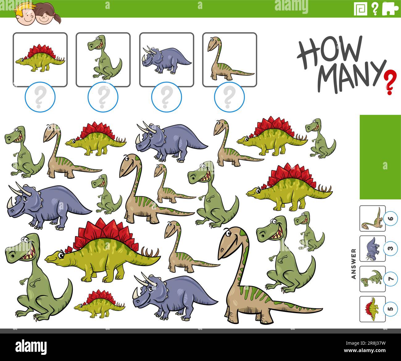 Cartoon illustration of educational counting game with dinosaurs ...