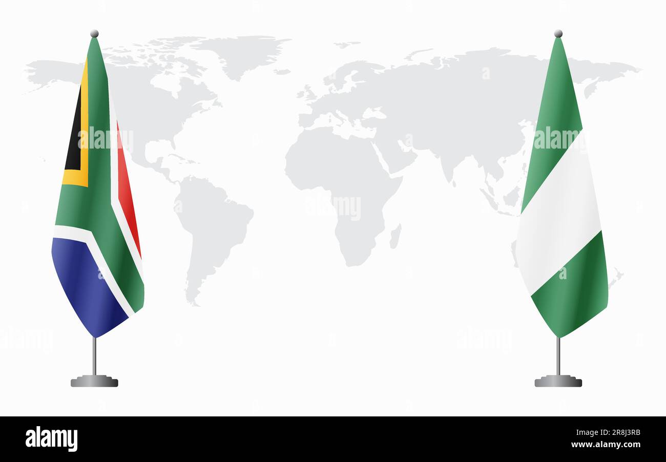 South Africa and Nigeria flags for official meeting against background ...