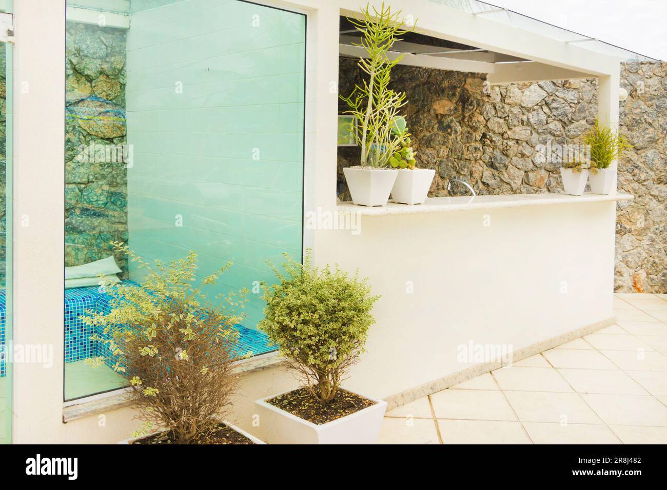 Angle of the external area of the house with modern architecture ...