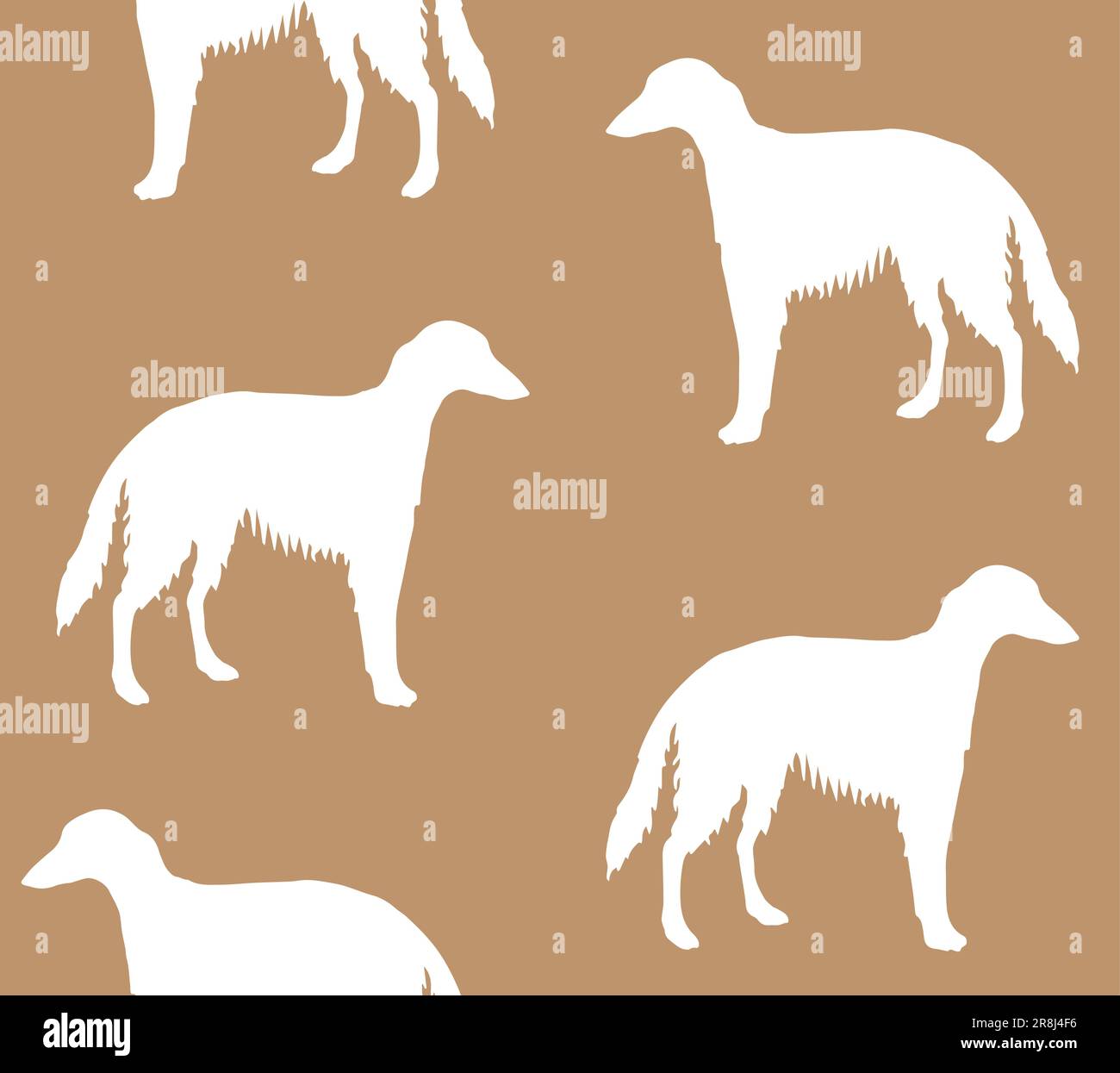 Vector seamless pattern of hand drawn russian borzoi dog silhouette ...