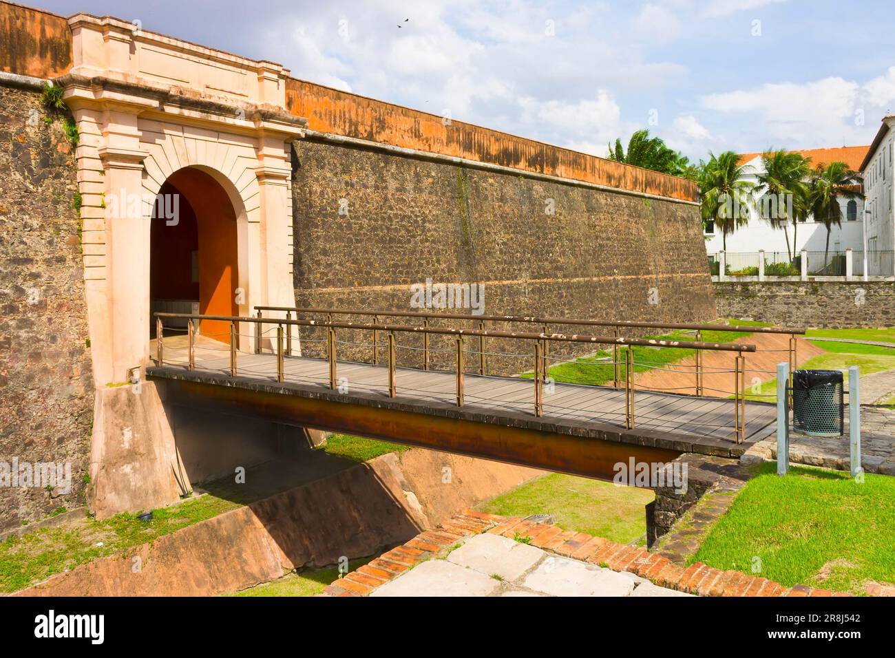Architecture - wooden bridge iron handrail entrance access of in old ...