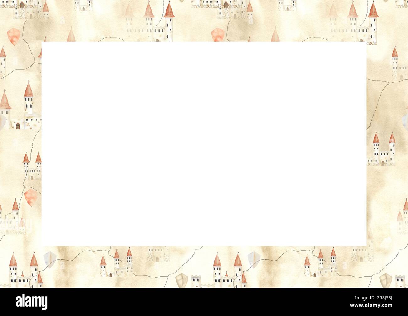 Frame with map of medieval castles wall seamless border, rock gray ...