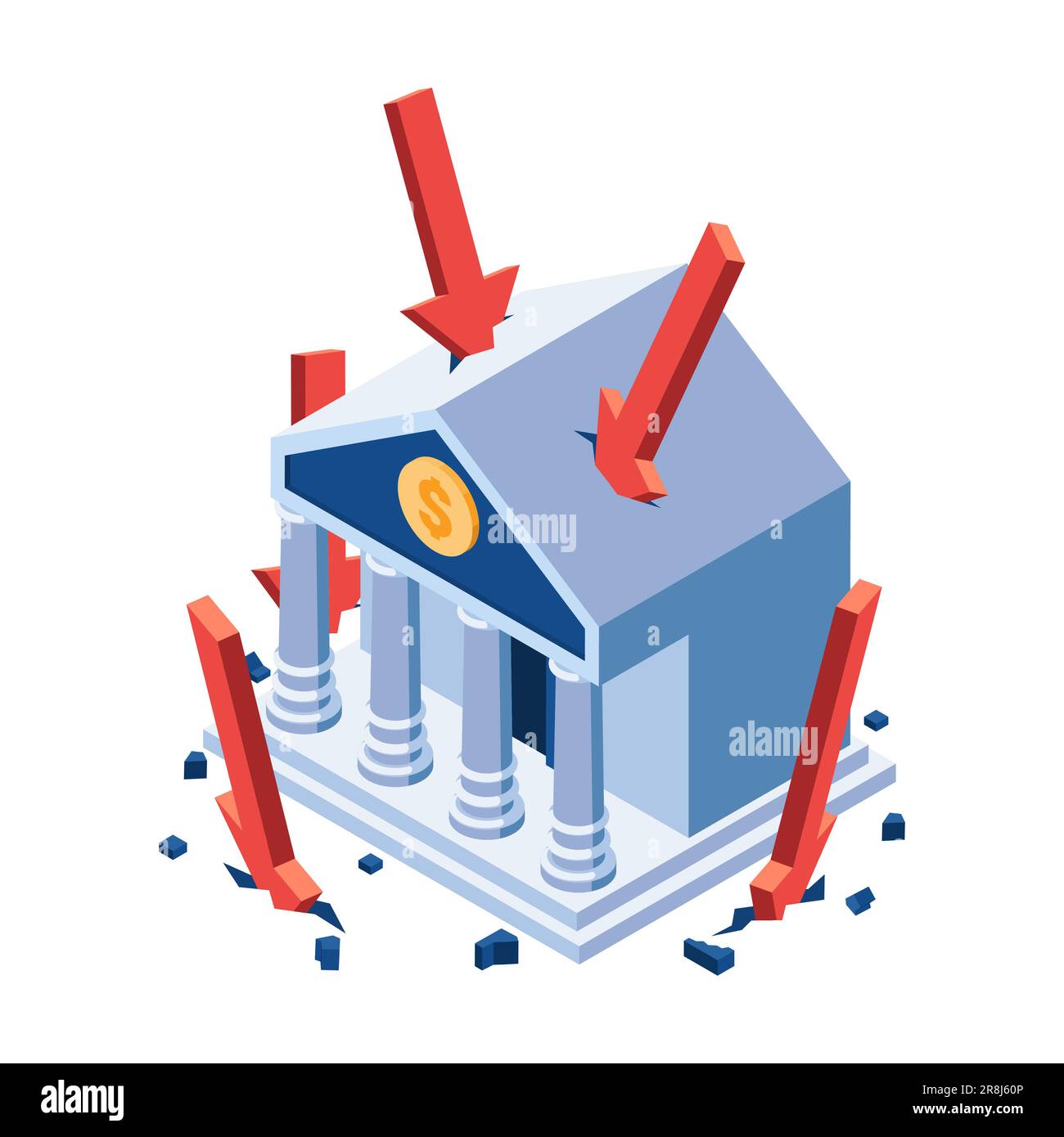 Flat 3d Isometric Banking with Falling Arrow. Banking Crisis Concept ...