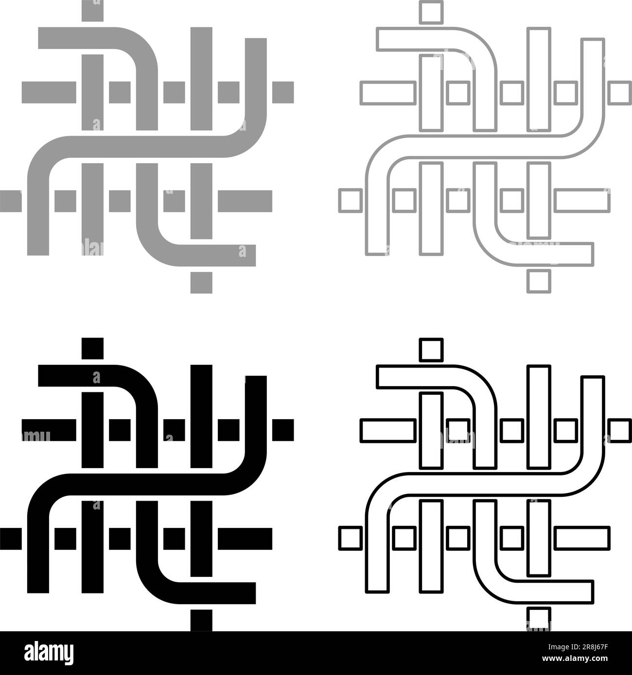 Pipes pipeline plumbing tubes net conduit set icon grey black color ...