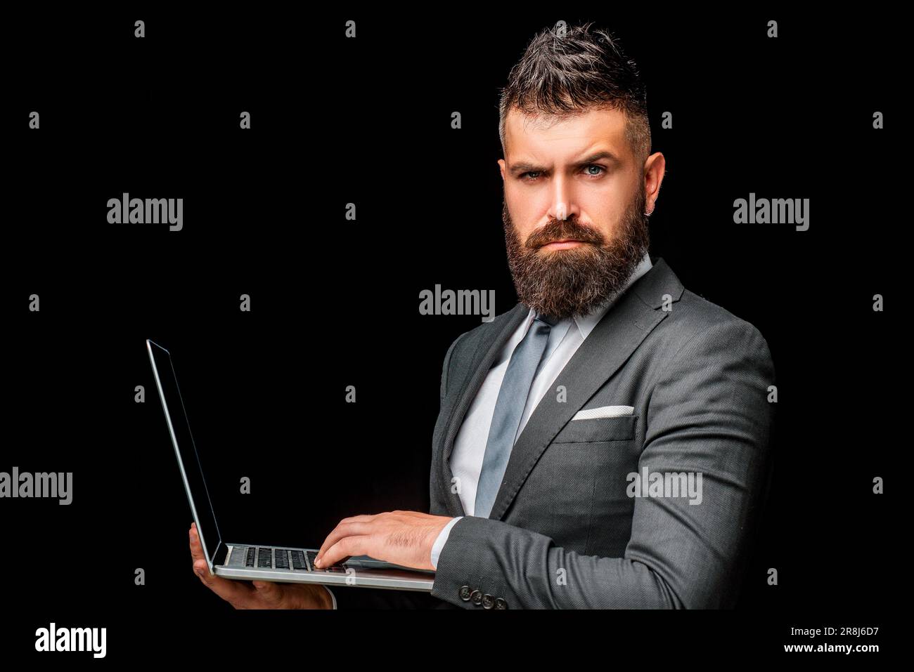 Successful business man with laptop. Handsome businessman. Business ...