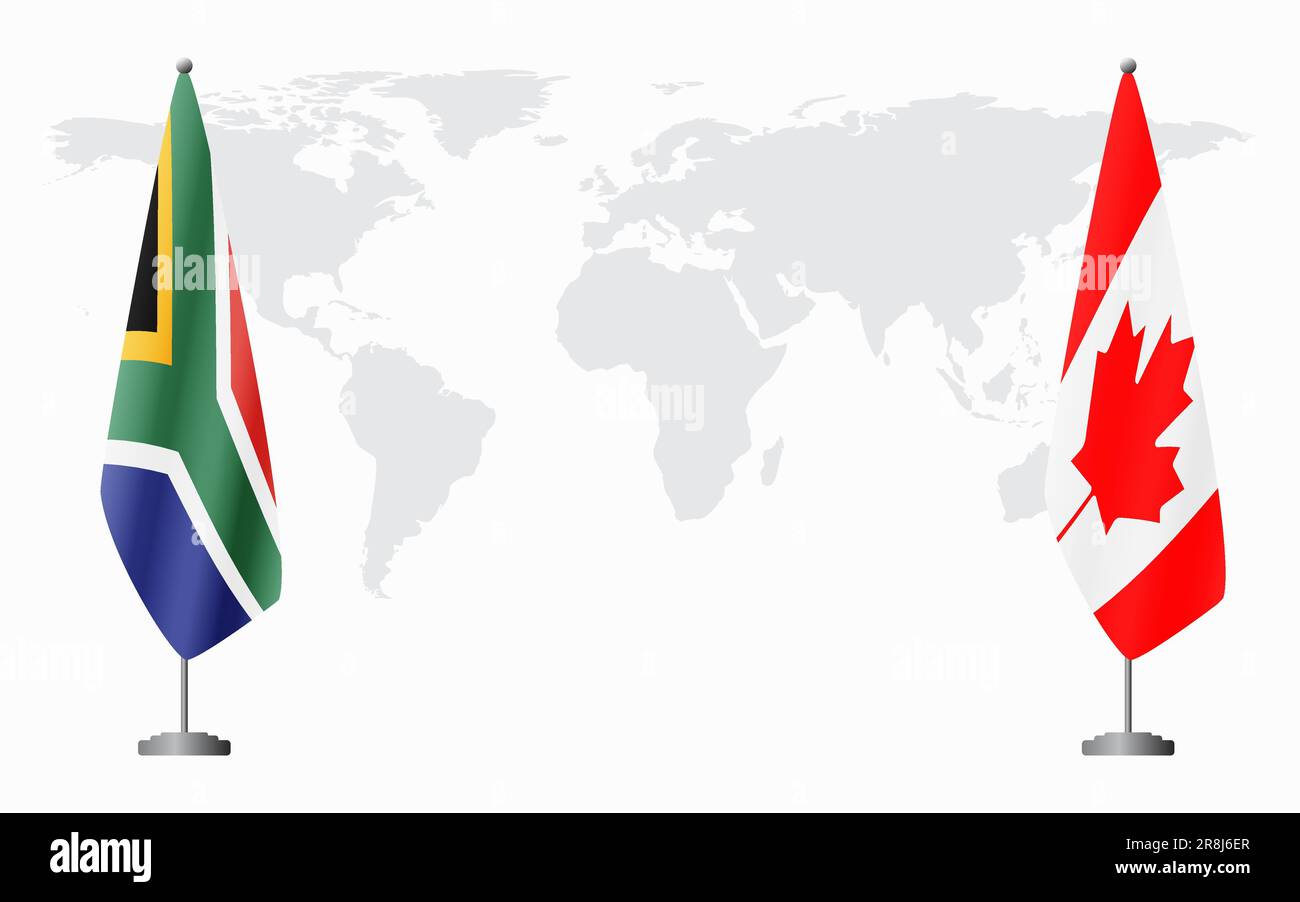 South Africa and Canada flags for official meeting against background ...