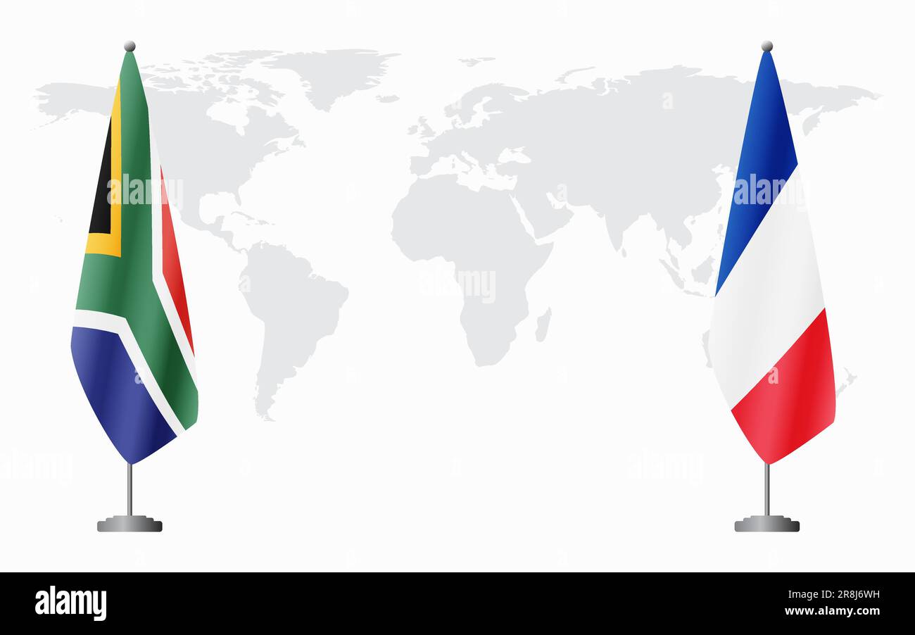 South Africa and France flags for official meeting against background ...