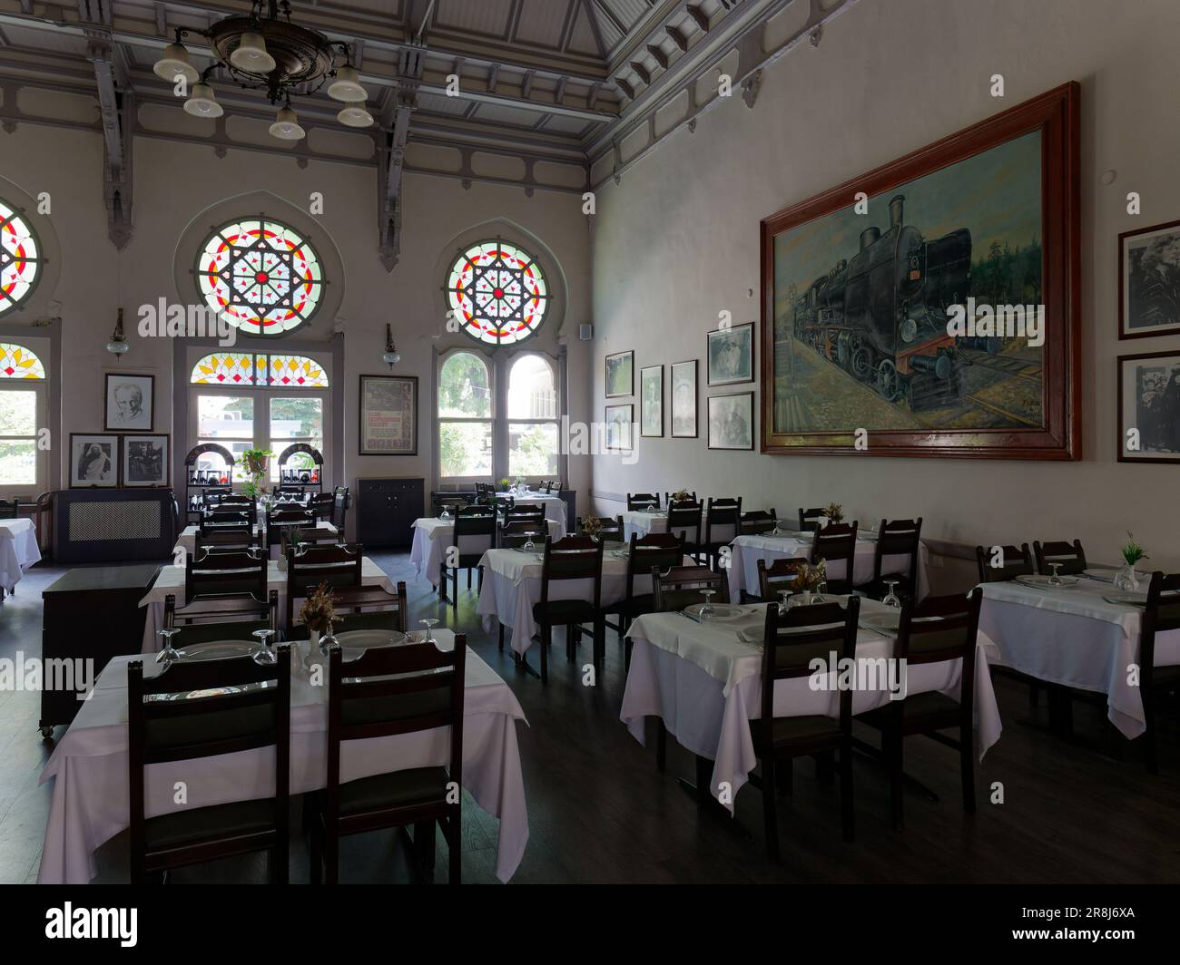Elegant restaurant inside Sirkeci Train Station with stained glass ...