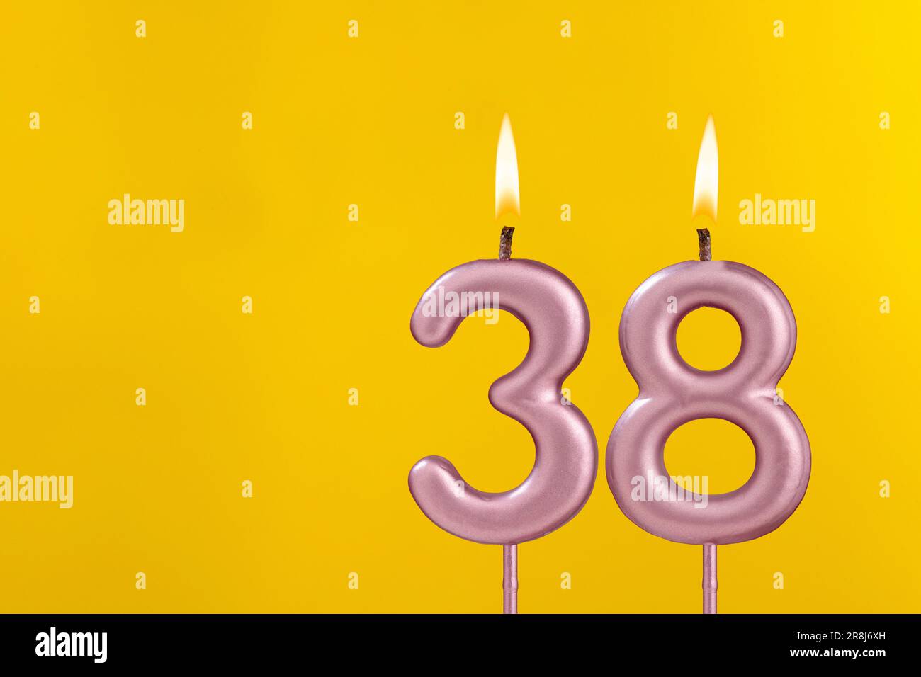 Candle 38 with flame - Birthday card on yellow luxury background Stock ...