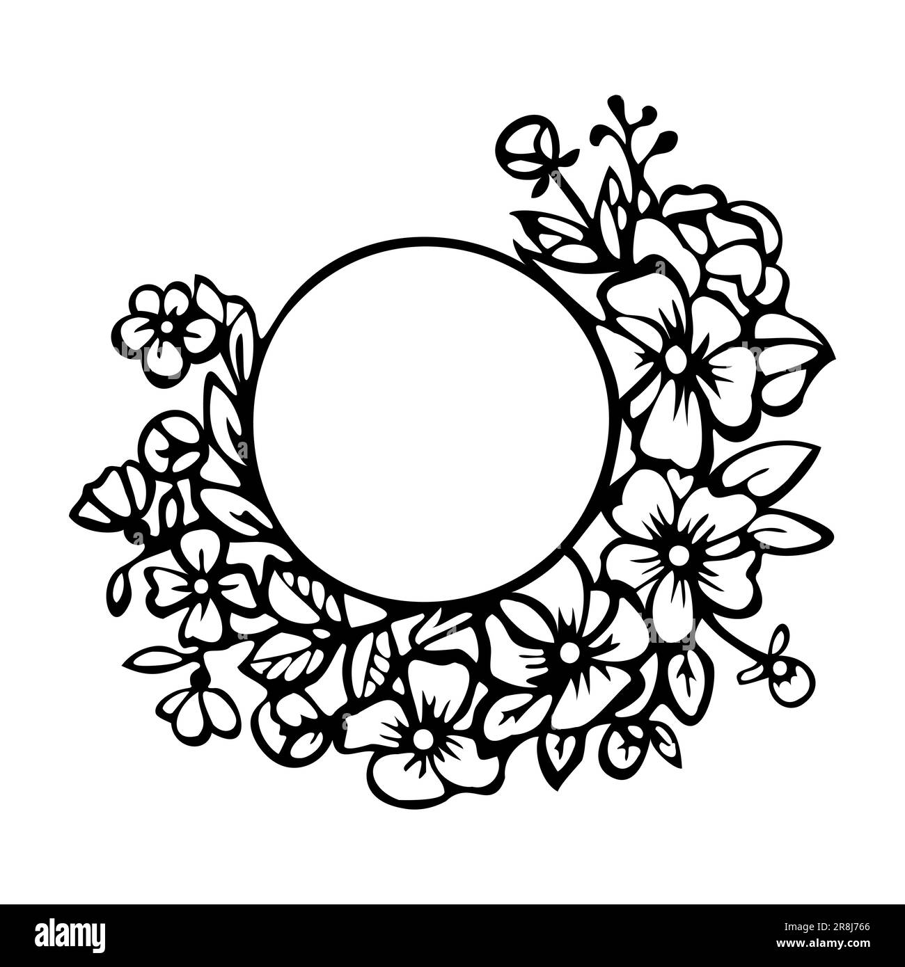 Modern leaf wreath frame Black and White Stock Photos & Images - Alamy