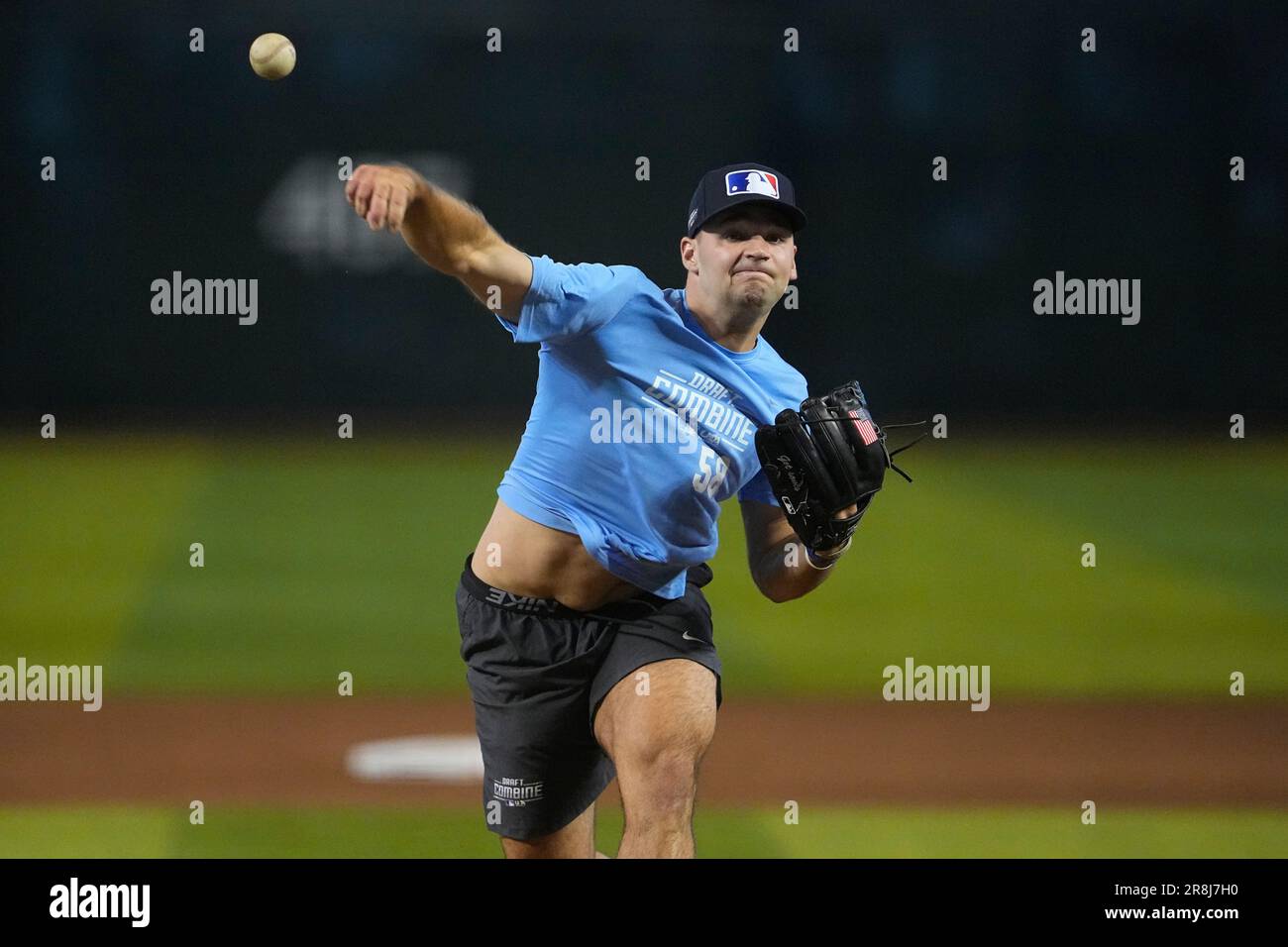 Draft prospect Adam Boucher participates in the MLB baseball draft ...