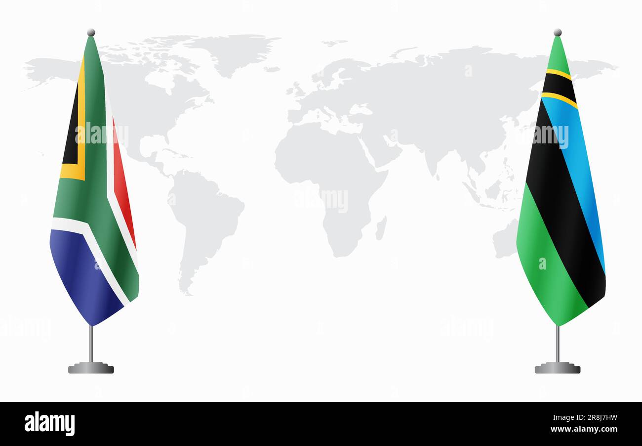 South Africa And Zanzibar Flags For Official Meeting Against Background