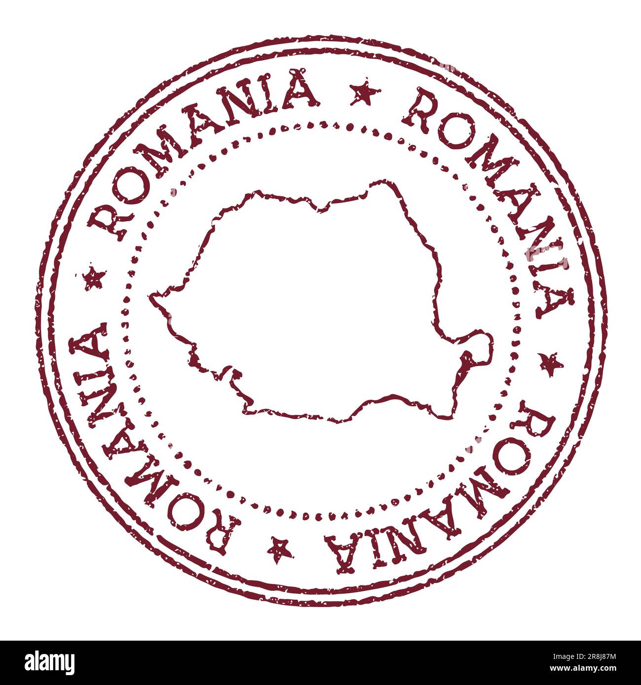 Romania round rubber stamp with country map. Vintage red passport stamp ...