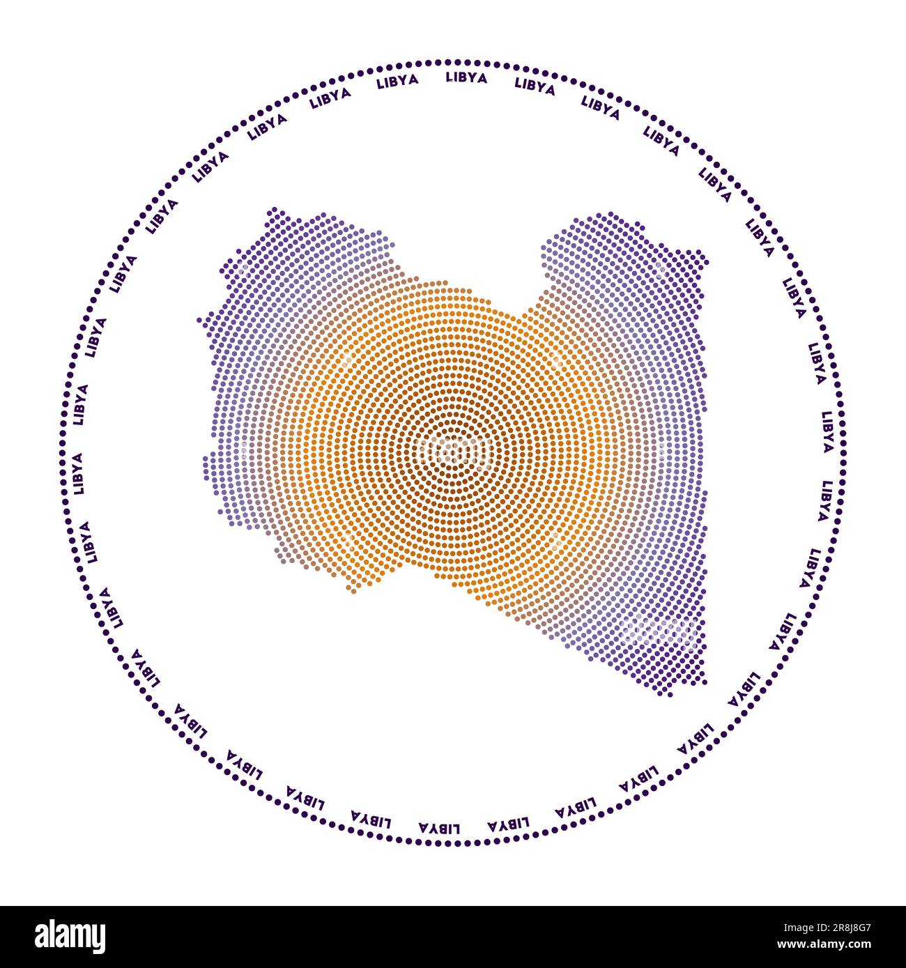 Libya round logo. Digital style shape of Libya in dotted circle with ...