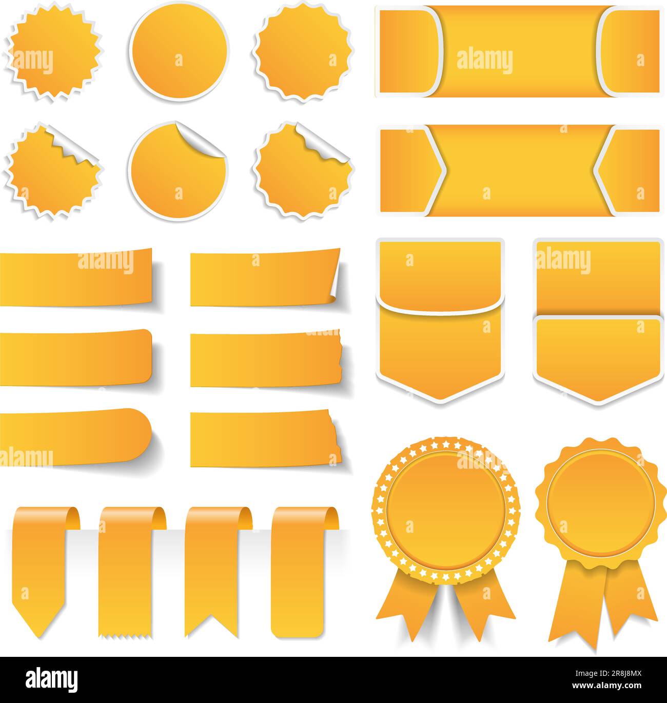 Yellow price tags, stickers, labels, banners and ribbons, vector eps10 ...