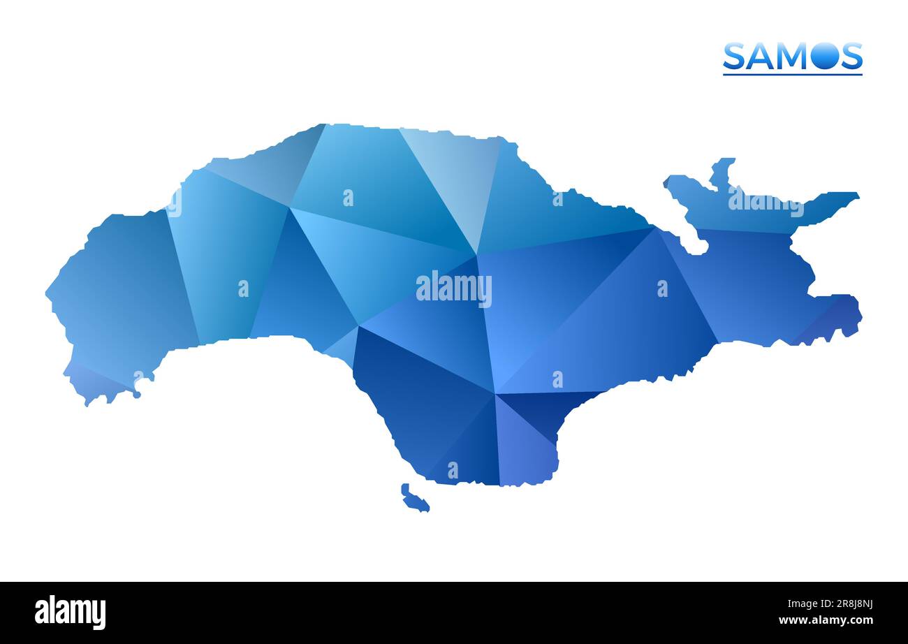 Vector polygonal Samos map. Vibrant geometric island in low poly style. Elegant illustration for ...