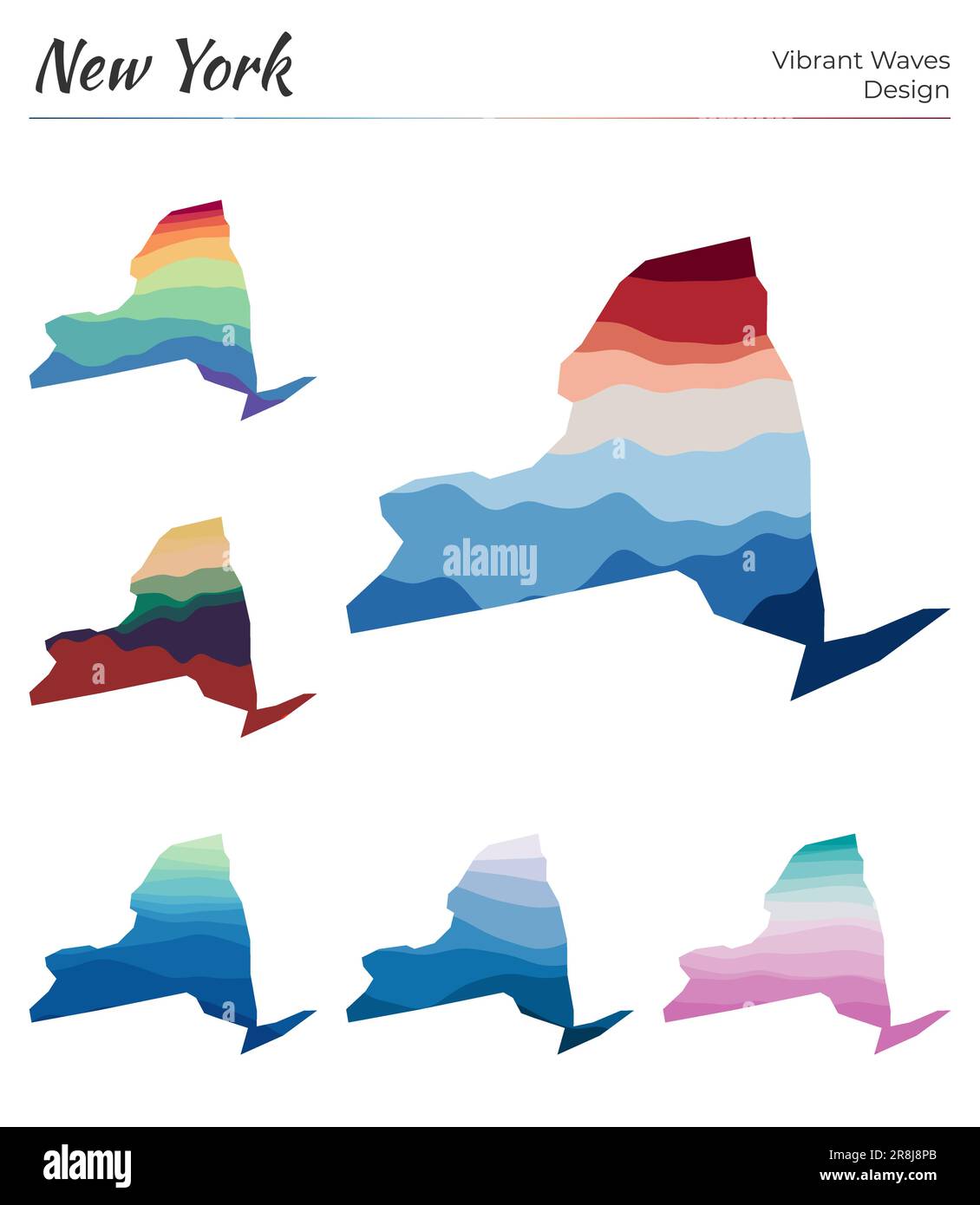 Set of vector maps of New York. Vibrant waves design. Bright map of US ...