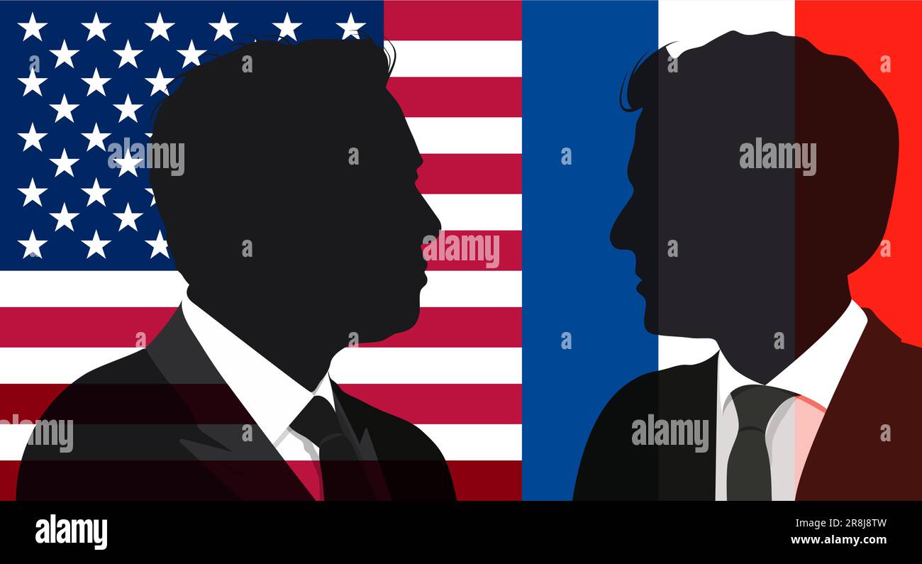 Profile of businessman Elon Musk and President of the French Republic ...