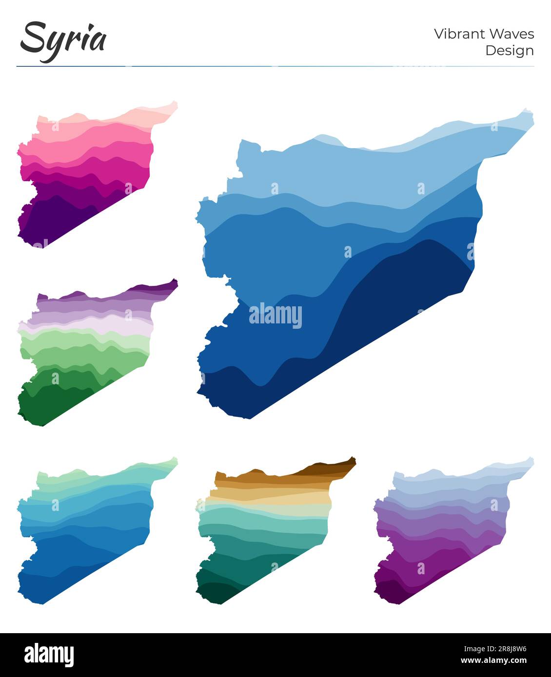Set of vector maps of Syria. Vibrant waves design. Bright map of ...
