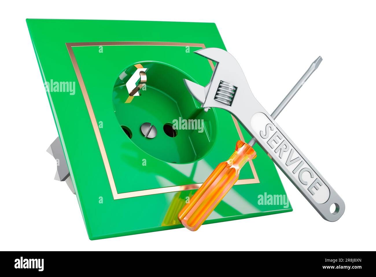 Electric socket with screwdriver and wrench, 3D rendering isolated on ...