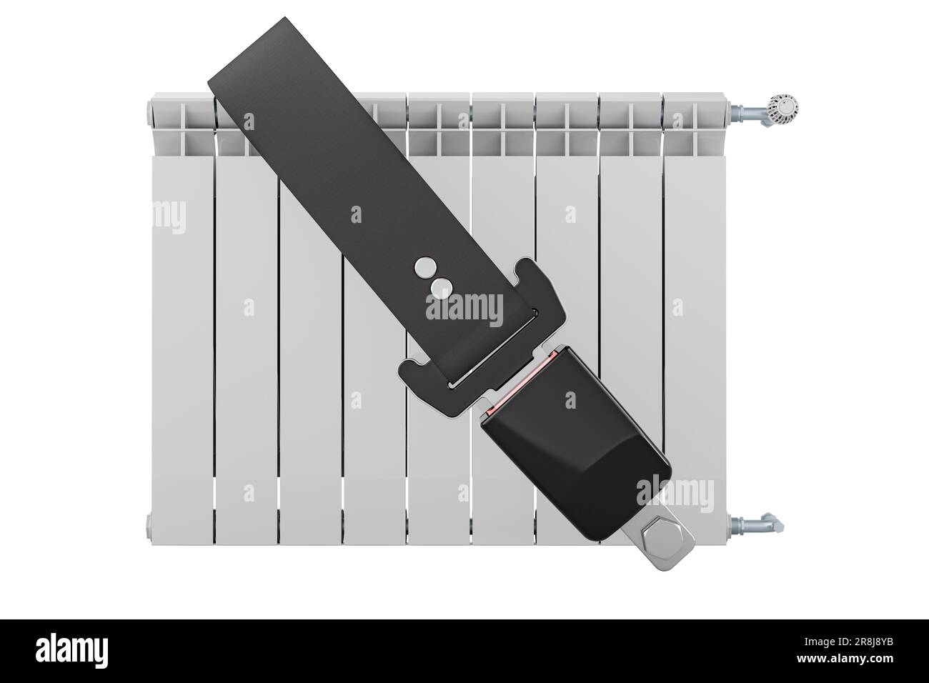 Heating radiator with safety belt, 3D rendering isolated on white ...