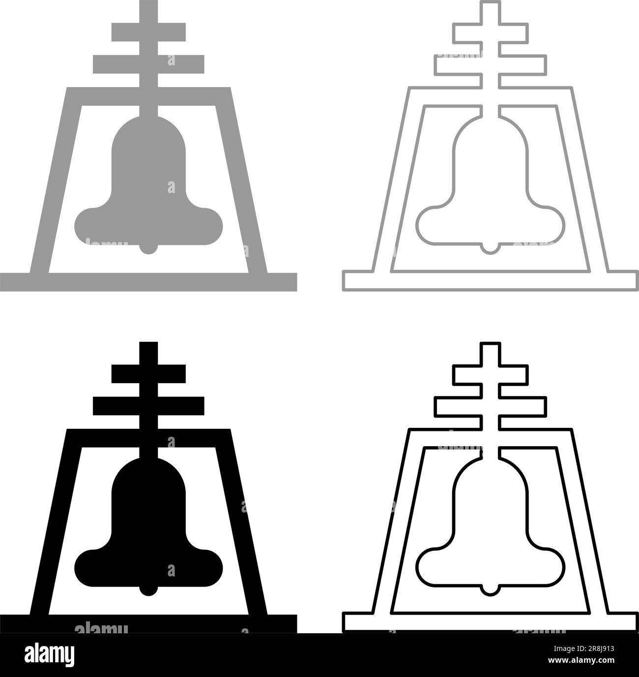Church bell beam concept campanile belfry set icon grey black color ...