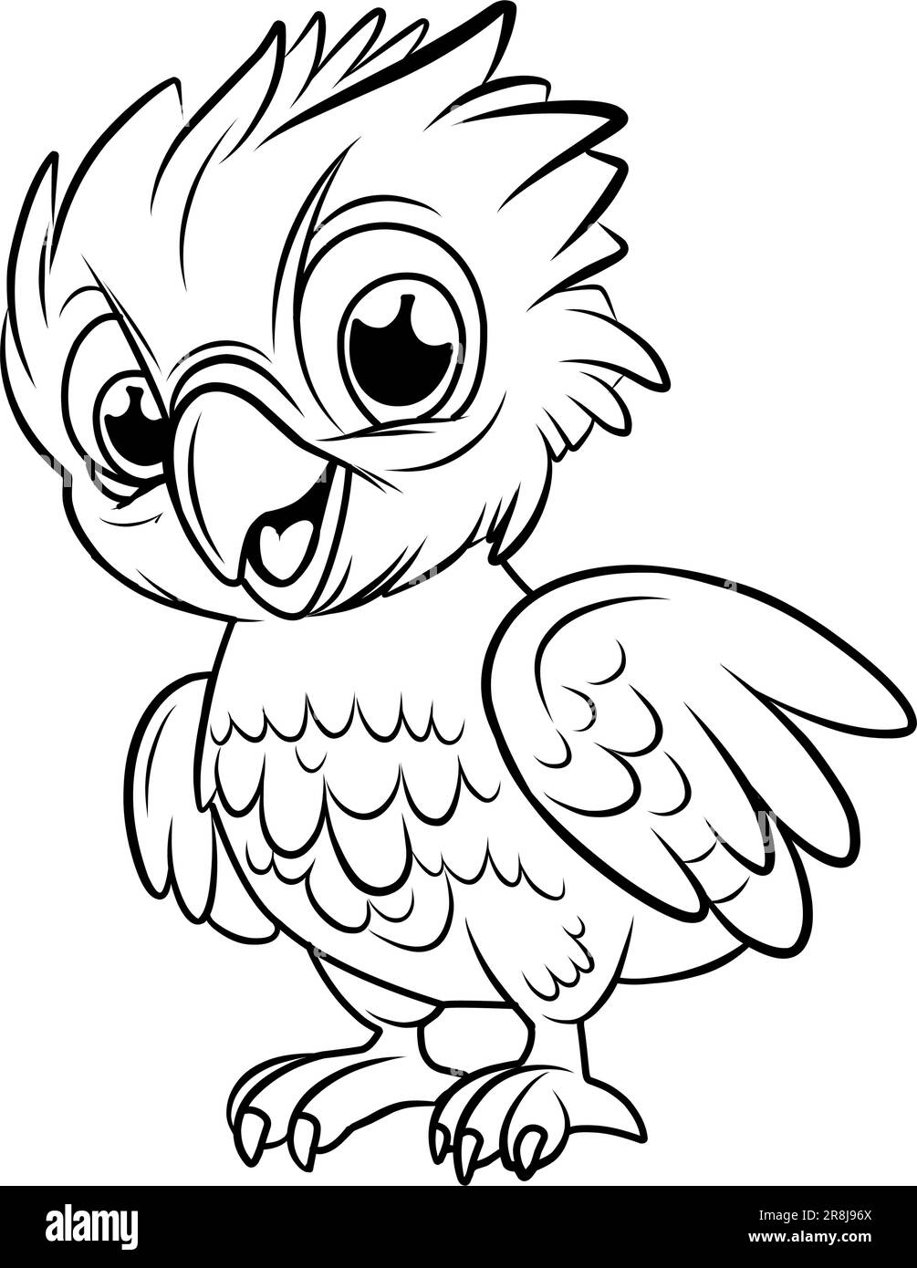CHICKEN COLORING PAGE. Chick cute funny character linear illustration ...