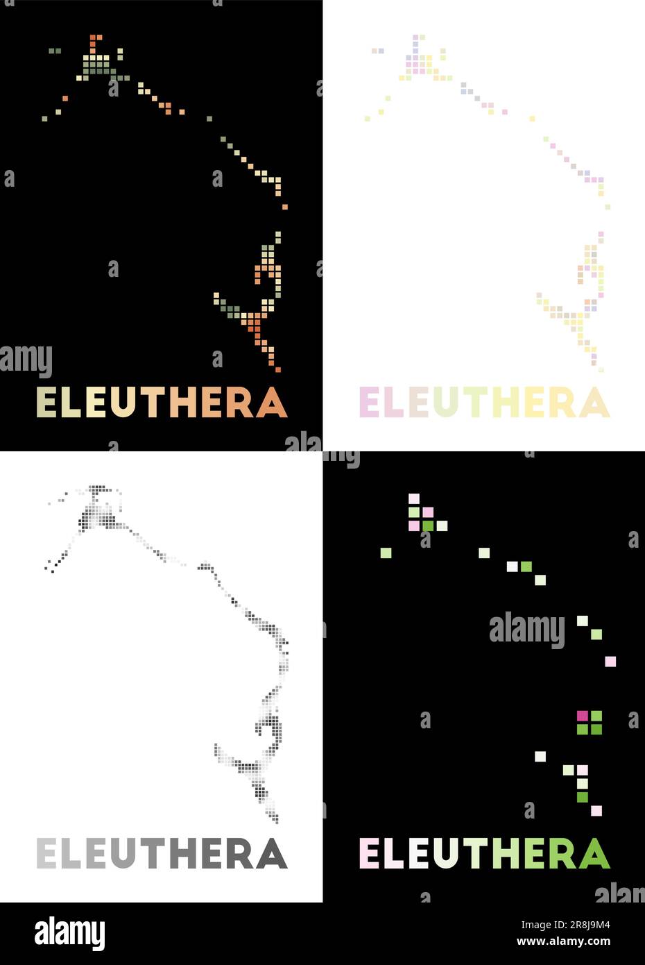 Eleuthera map. Collection of maps of Eleuthera in dotted style. Borders ...