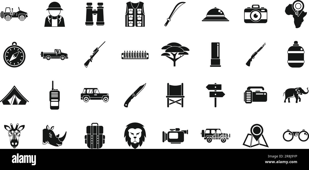 Jeep safari icons set simple vector. Car vehicle. Transport trip Stock ...