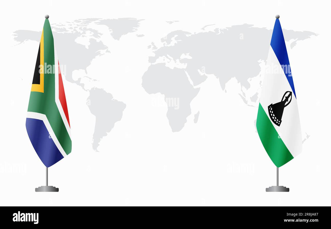 South Africa and Lesotho flags for official meeting against background ...