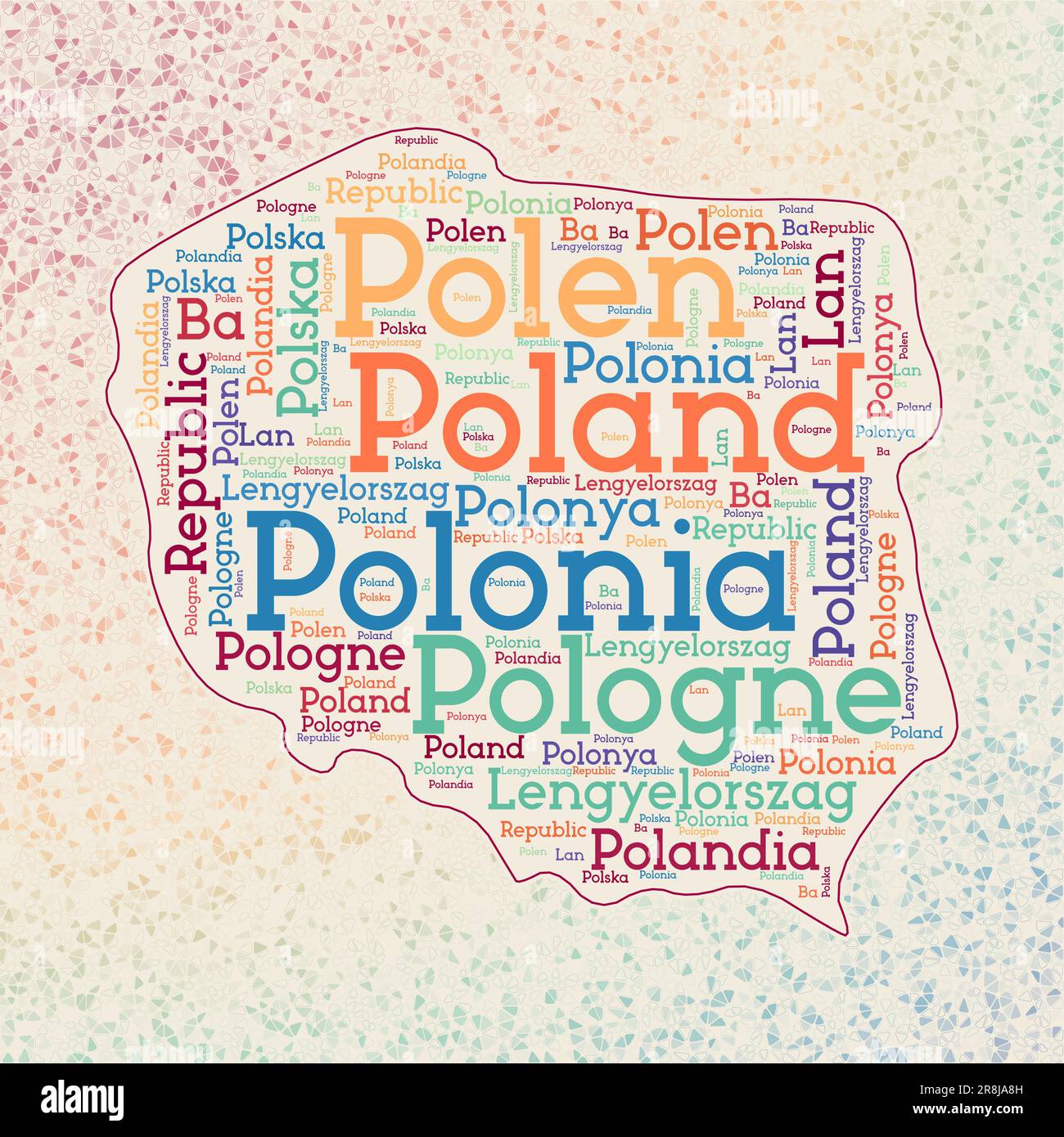 Poland shape with country names word cloud in multiple languages ...