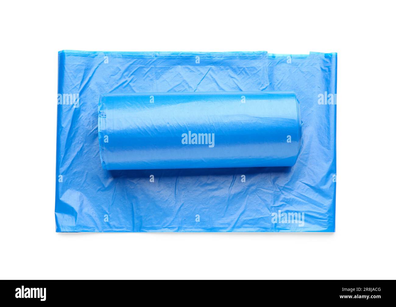 Blue roll of garbage bags isolated on white background Stock Photo - Alamy