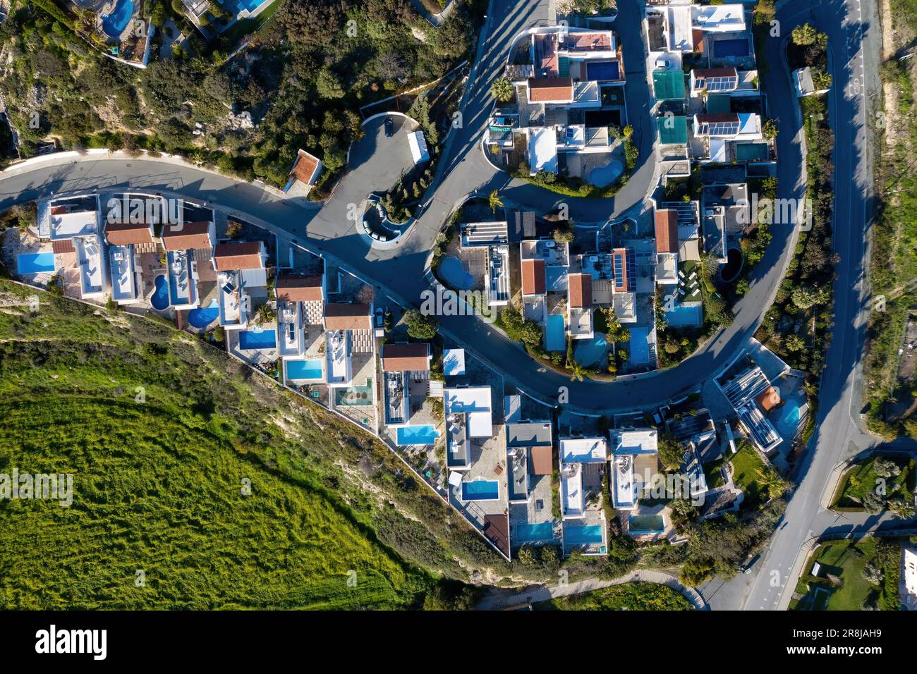 Overhead view of a neighborhood in Pissouri village. Limassol District ...