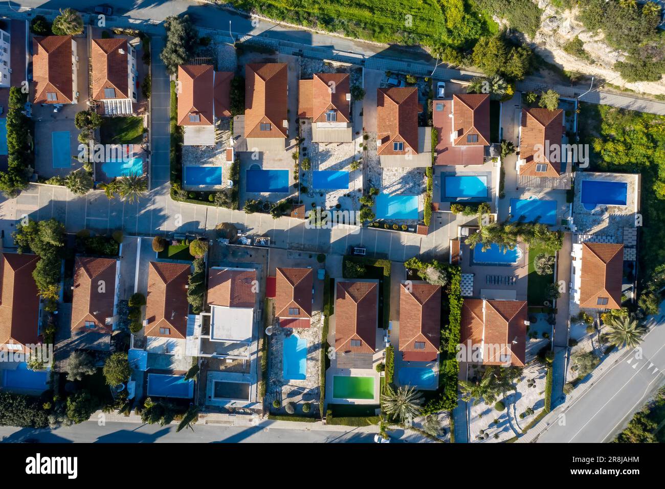 Overhead view of a neighborhood in Pissouri village. Limassol District ...