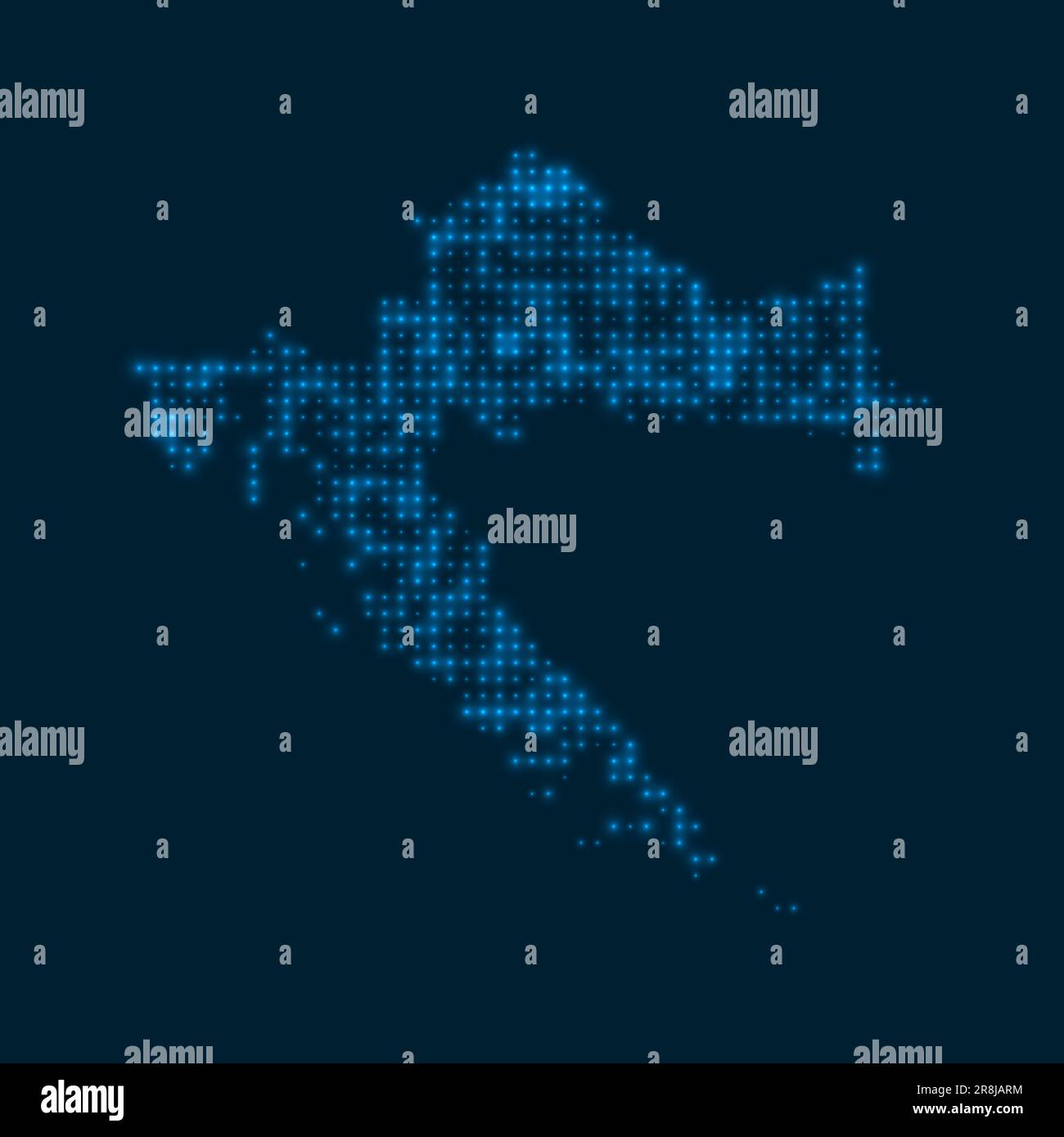 Croatia dotted glowing map. Shape of the country with blue bright bulbs ...