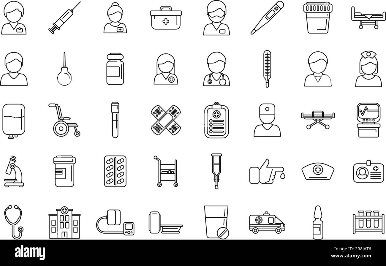 Nursing assistant icons set outline vector. Elder people. Care patient ...